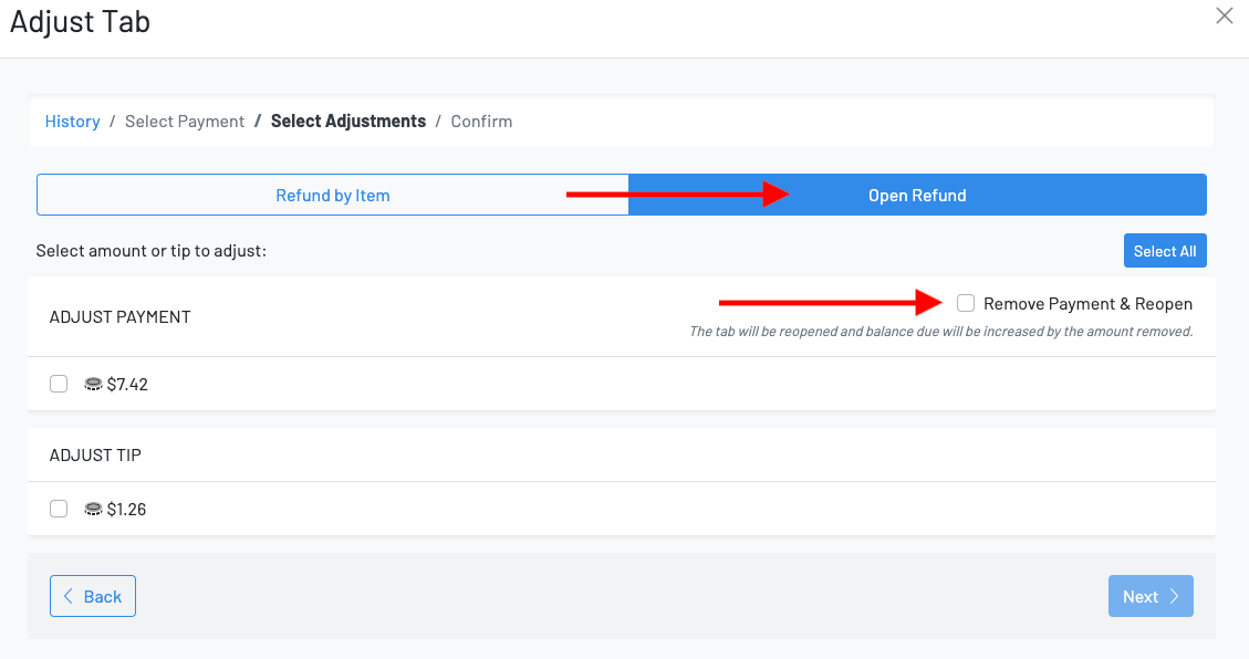 Tabs: How to change the payment method of a closed tab
